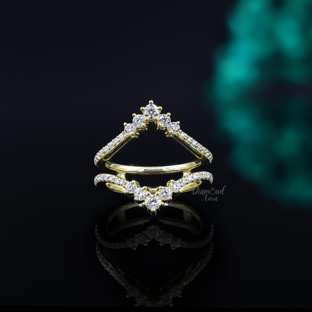 Art Deco Moissanite Curved Wedding Band Rose Gold Ring Enhancer ...