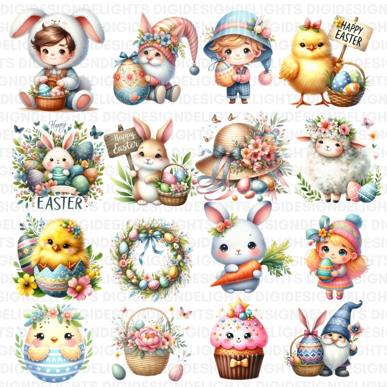 Watercolour Easter Country Scenes Clipart PNG Bundle Sublimation ...