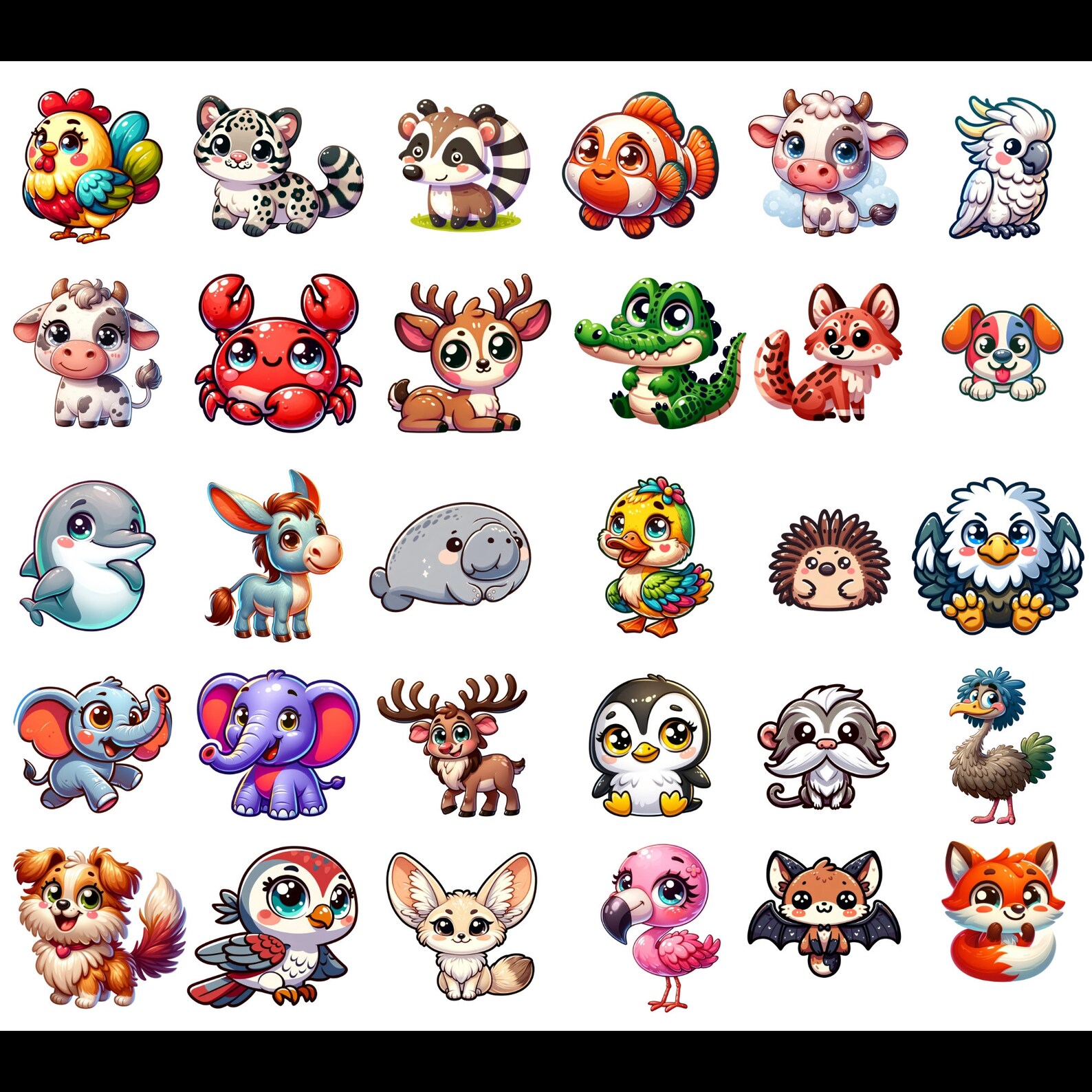 Cute Animals Sticker PNG Bundle Cute Animal Clipart PNG Sublimation ...