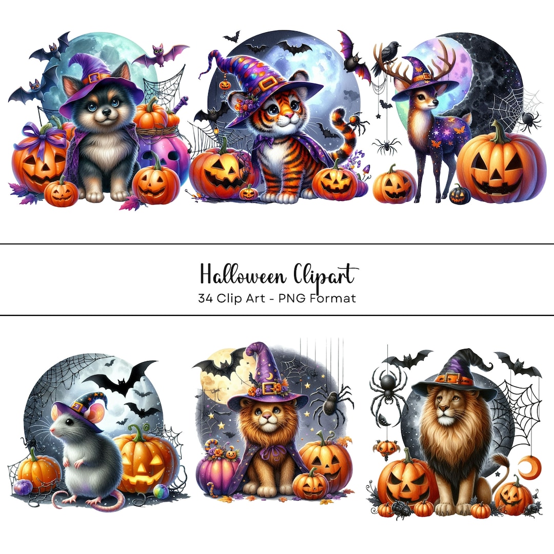 Halloween Animals Watercolor Clipart PNG Watercolor Halloween Animals ...