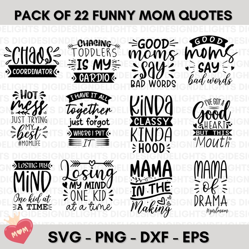 Funny Mom Quotes SVG Bundle Mothers Day Svg Blessed Mom Svg for ...