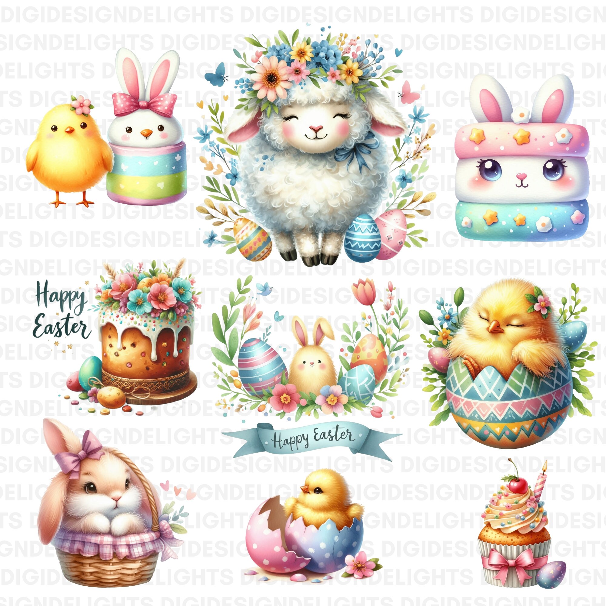 Watercolour Easter Country Scenes Clipart PNG Bundle Sublimation ...