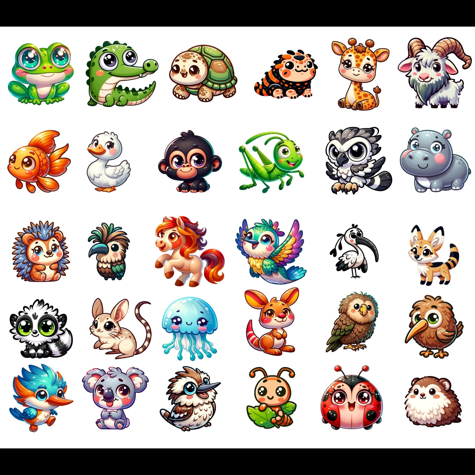Cute Animals Sticker PNG Bundle Cute Animal Clipart PNG Sublimation ...