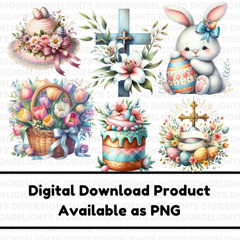 Watercolour Easter Country Scenes Clipart PNG Bundle Sublimation ...