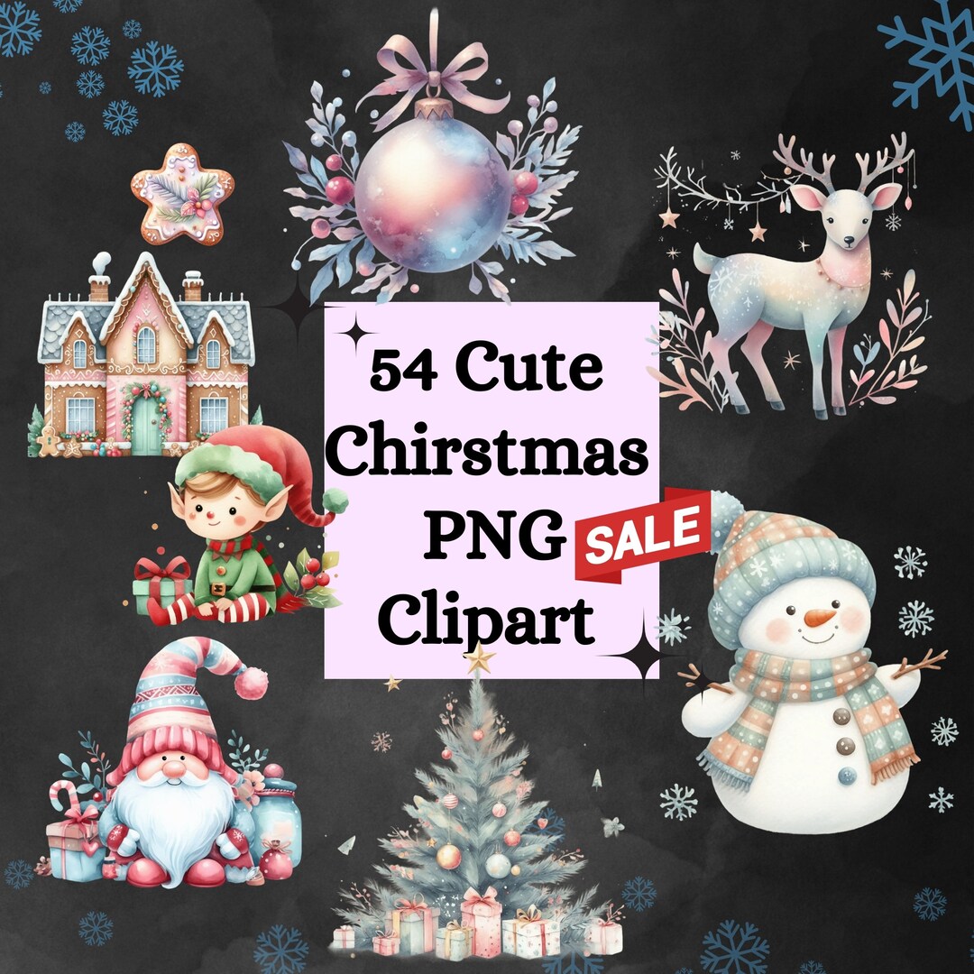 Trendy Christmas Clipart Christmas Cute Clip Art Sublimation Pastel PNG ...