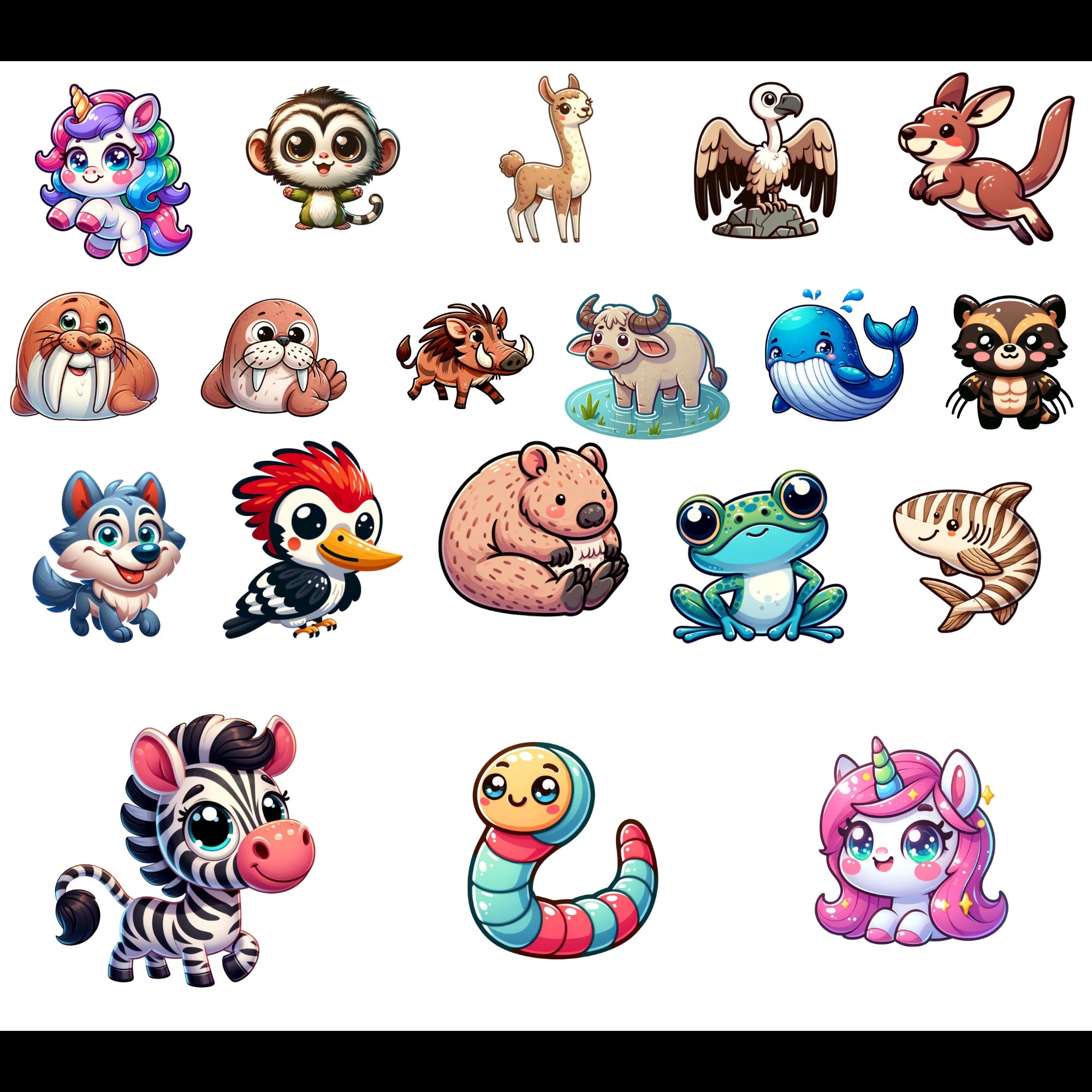 Cute Animals Sticker PNG Bundle Cute Animal Clipart PNG Sublimation ...