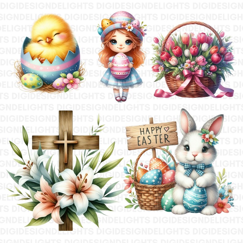 Watercolour Easter Country Scenes Clipart PNG Bundle Sublimation ...