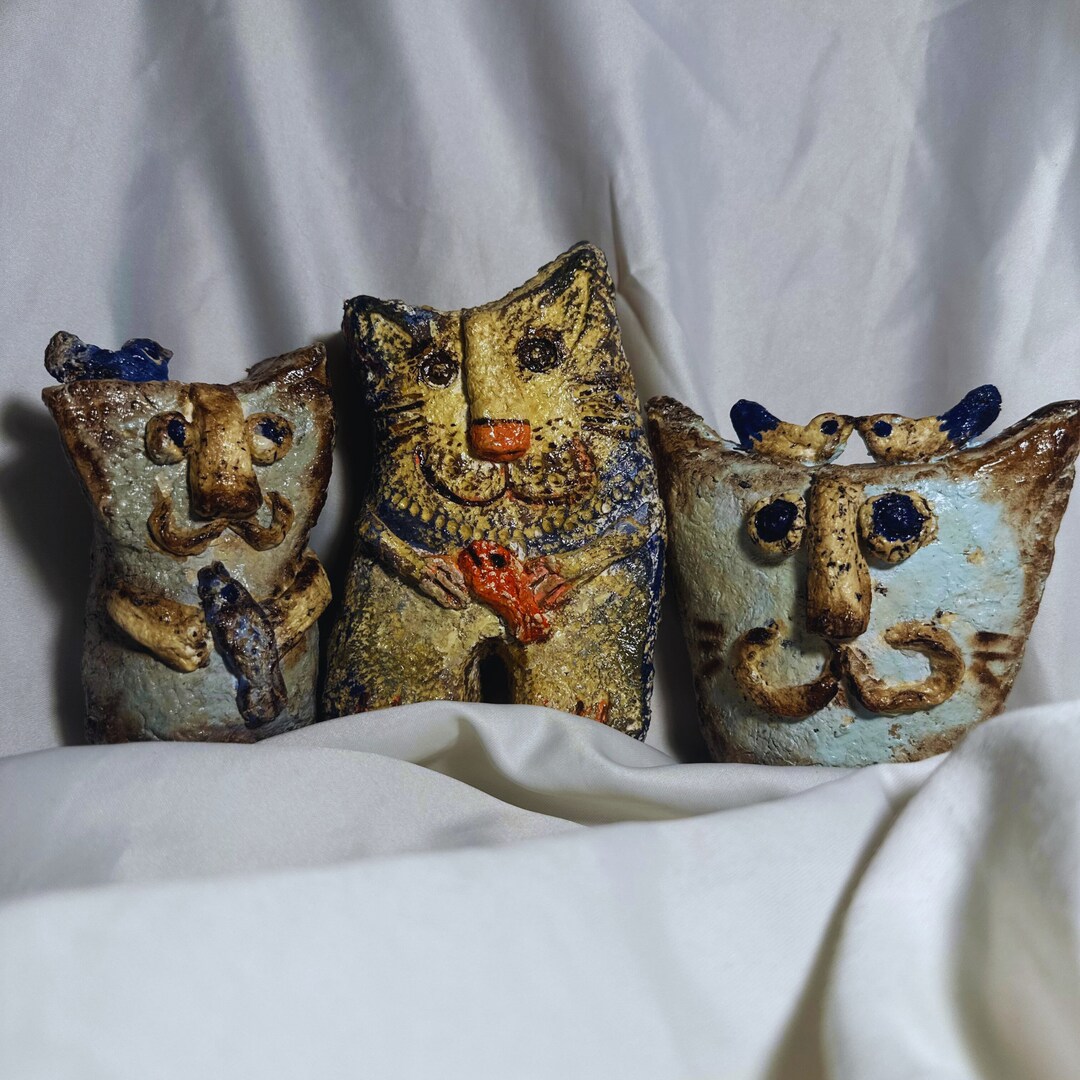Handmade Paper Mache Cat Family Paper Mache Cat Sculptures - Etsy
