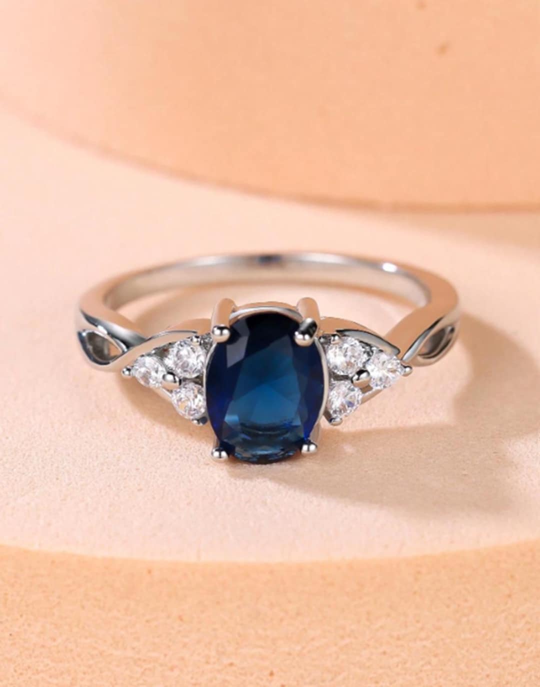 Oval Shape Blue Sapphire Ring Silver Gold Genuine Sapphire Engagement ...