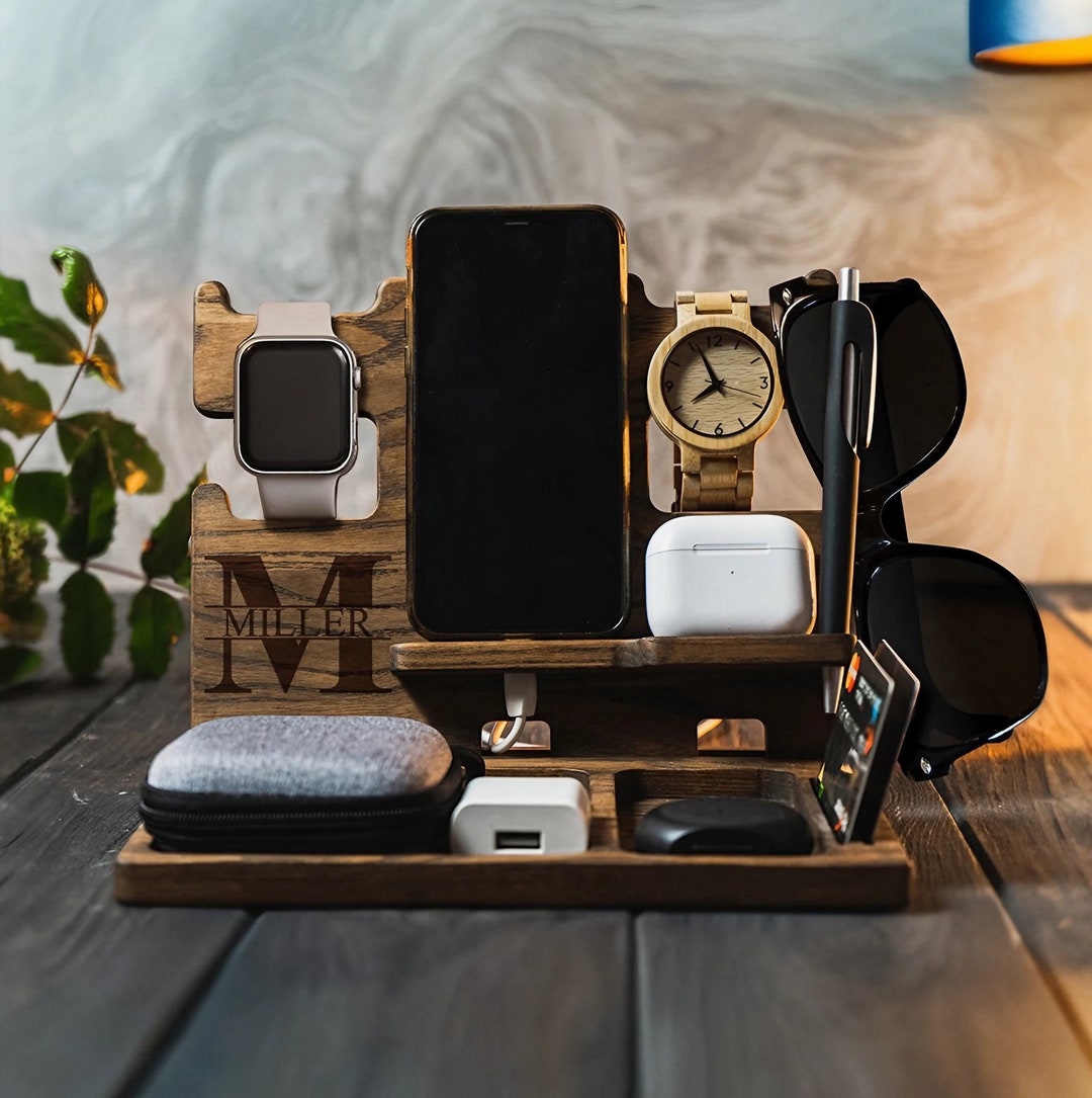 Wood Phone Docking Station Key Holder Wallet Watch Sunglasses - Etsy