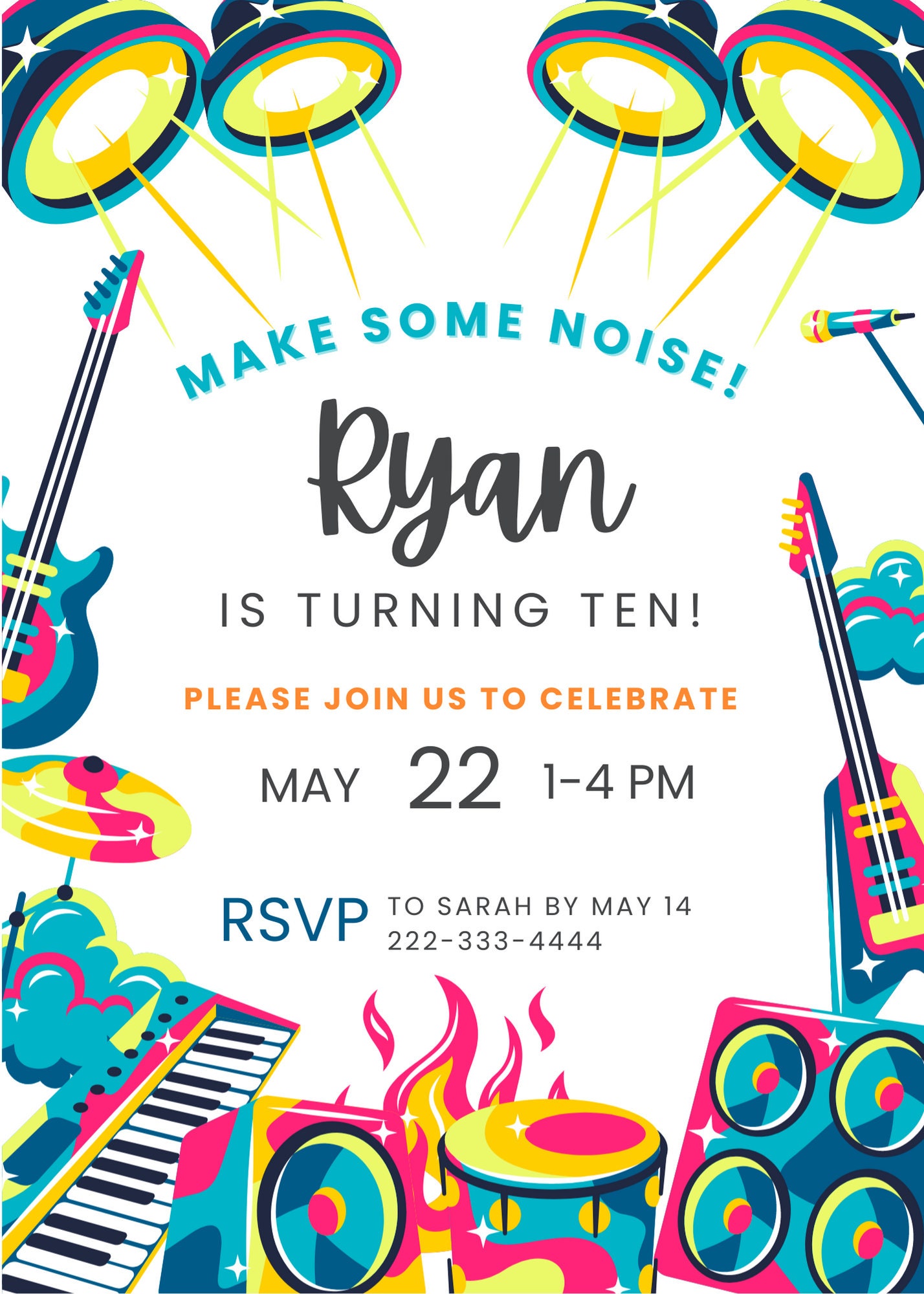 Birthday Invitation Rock Band Party Invitation Kid Tween Teen Birthday ...