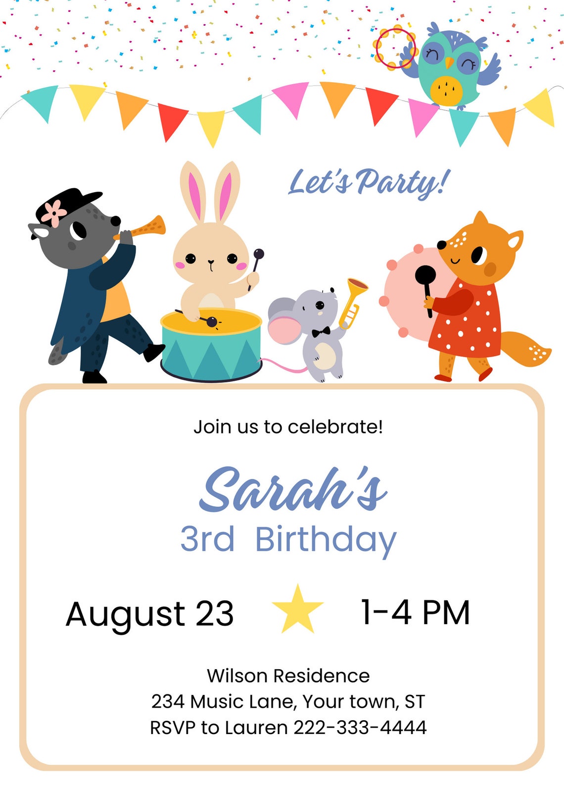 Birthday Invitation Music Party Invitation Kid Birthday Editable ...