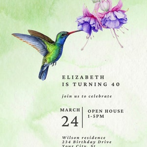 Birthday Invitation Hummingbird Birthday Invite Personalize Digital ...