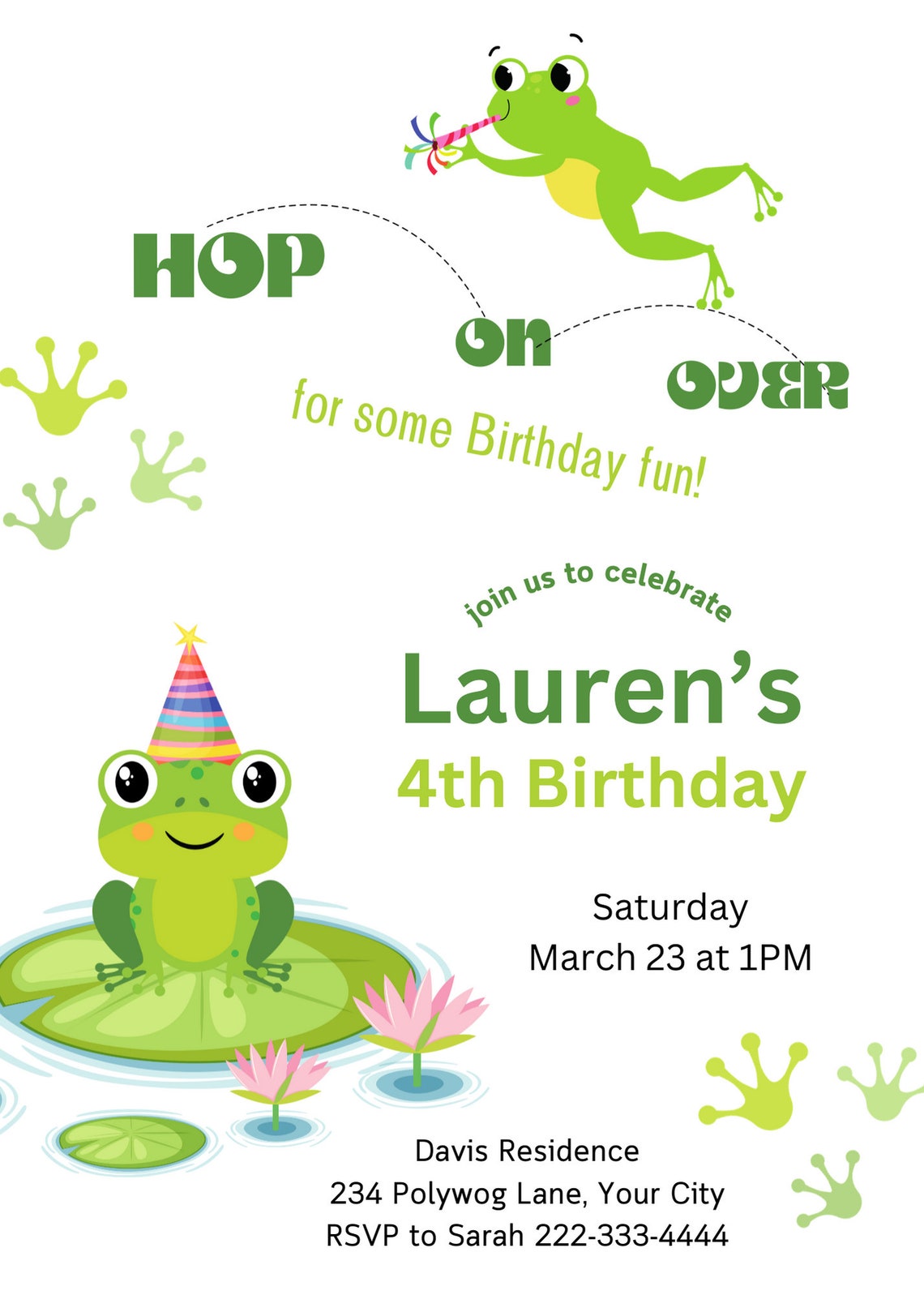 Birthday Invitation Frog Birthday Party Invite Frog Birthday Editable ...