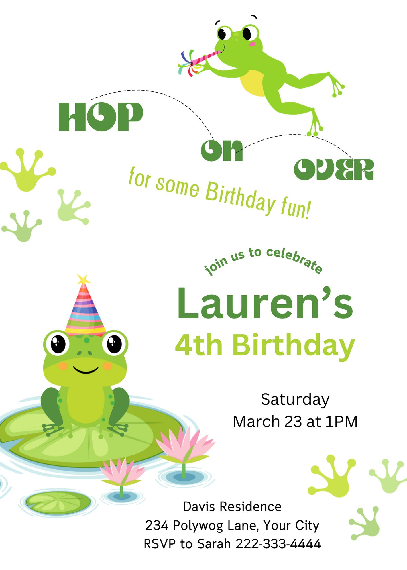 Birthday Invitation Frog Birthday Party Invite Frog Birthday Editable ...