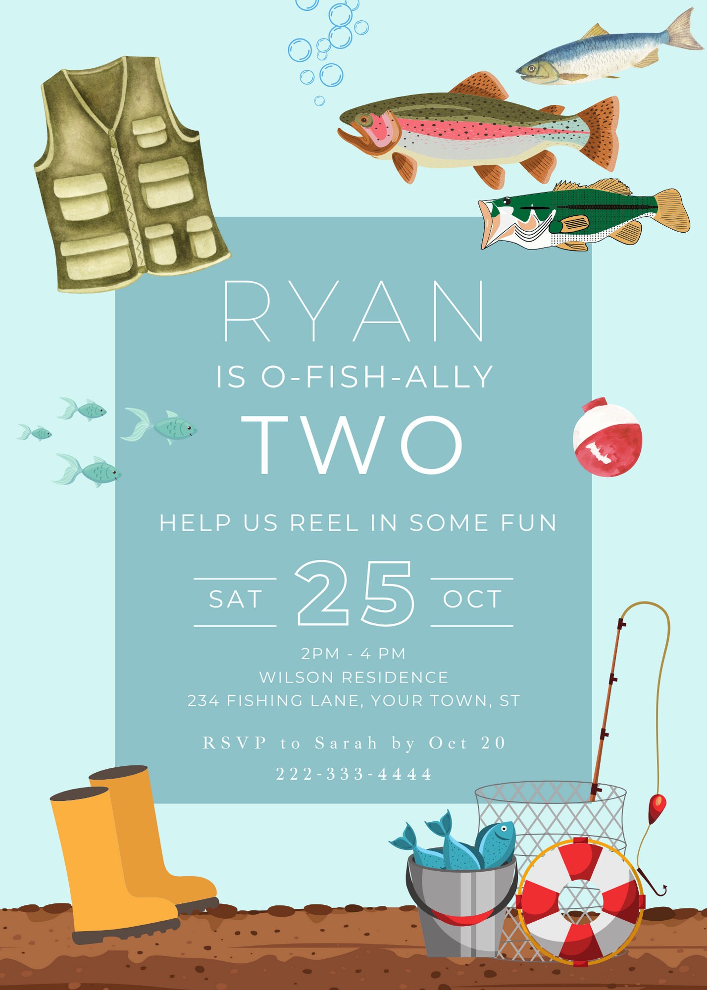 Birthday Invitation Fishing Party Invitation Kid Birthday Invitation ...
