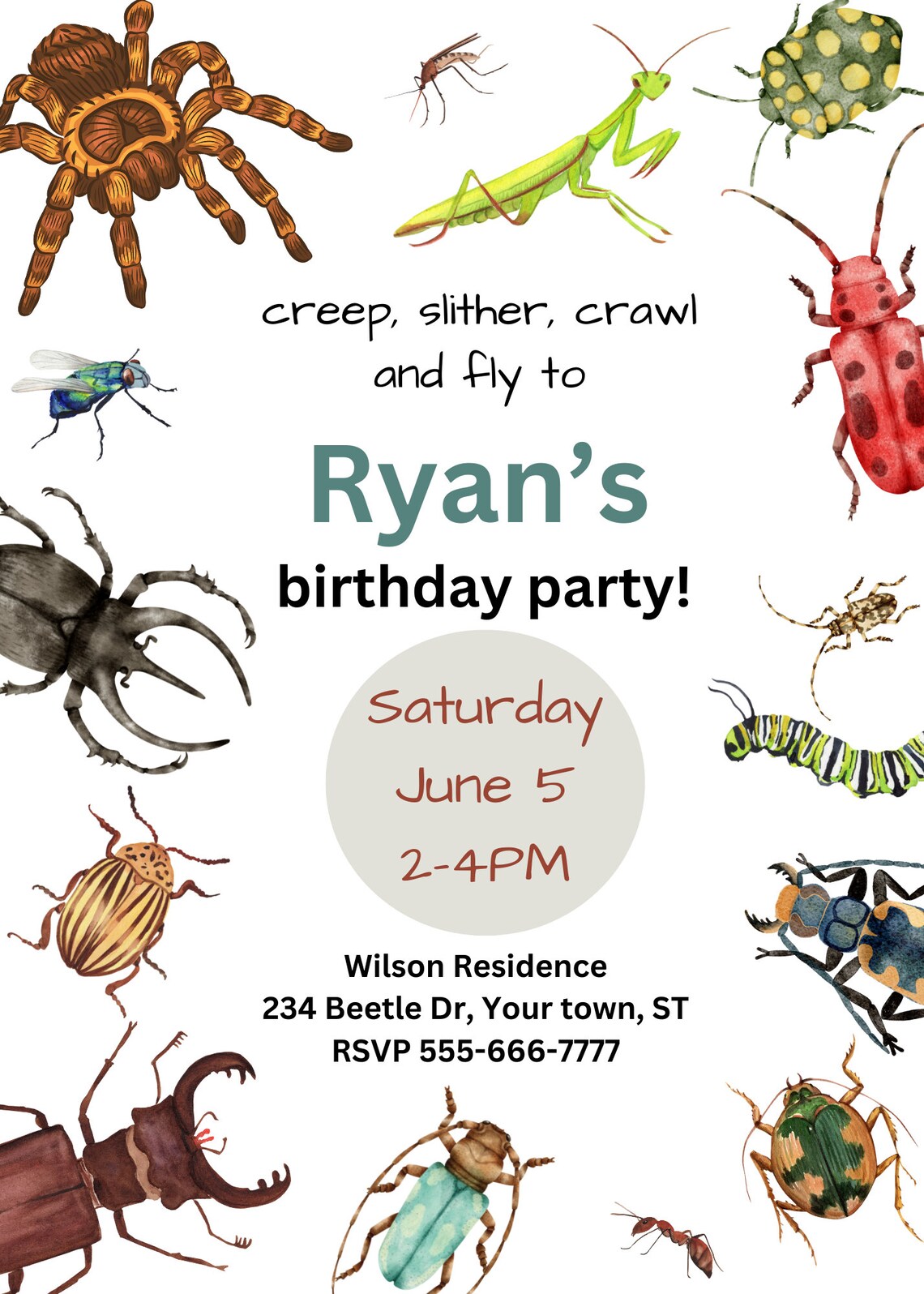 Birthday Invitation Bug Party Invite Kid Birthday Invitation Bug ...