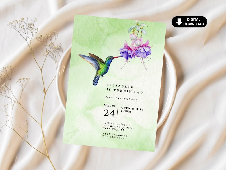 Birthday Invitation Hummingbird Birthday Invite Personalize Digital ...