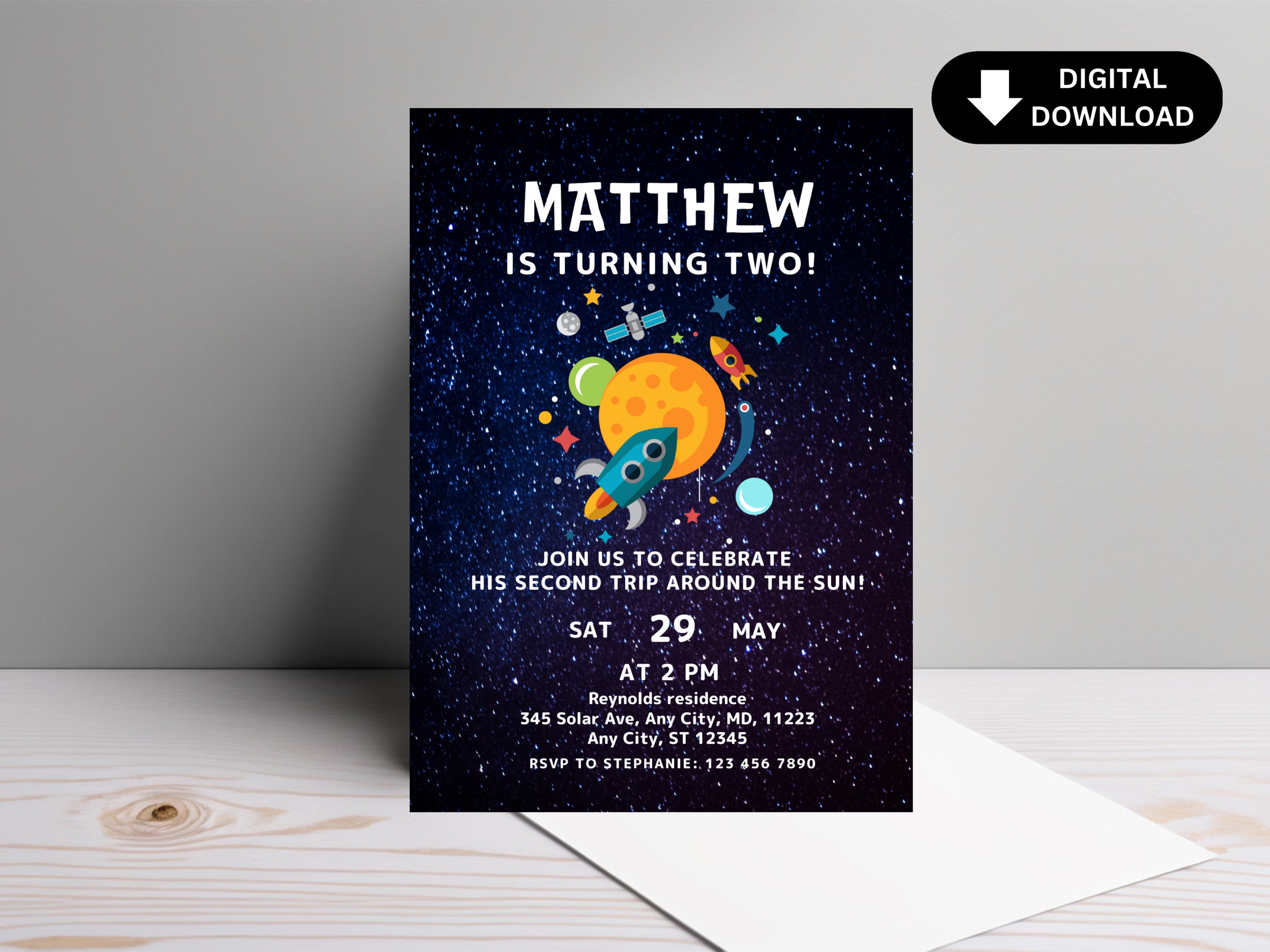 Birthday Invitation Outer Space Party Invite Kid Birthday Invitation ...