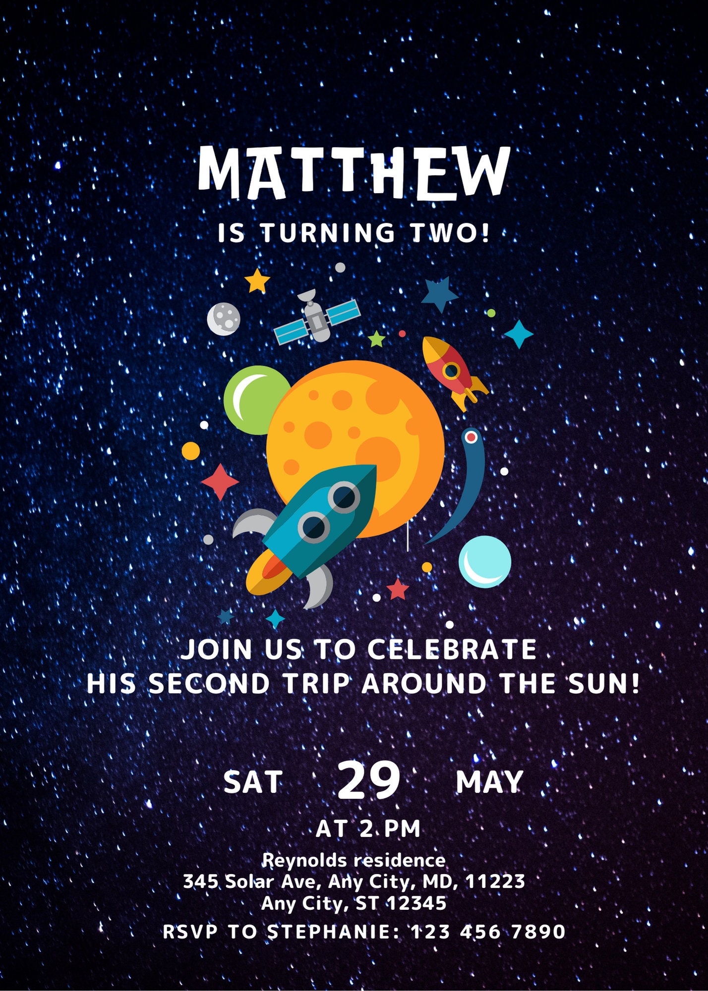 Birthday Invitation Outer Space Party Invite Kid Birthday Invitation ...