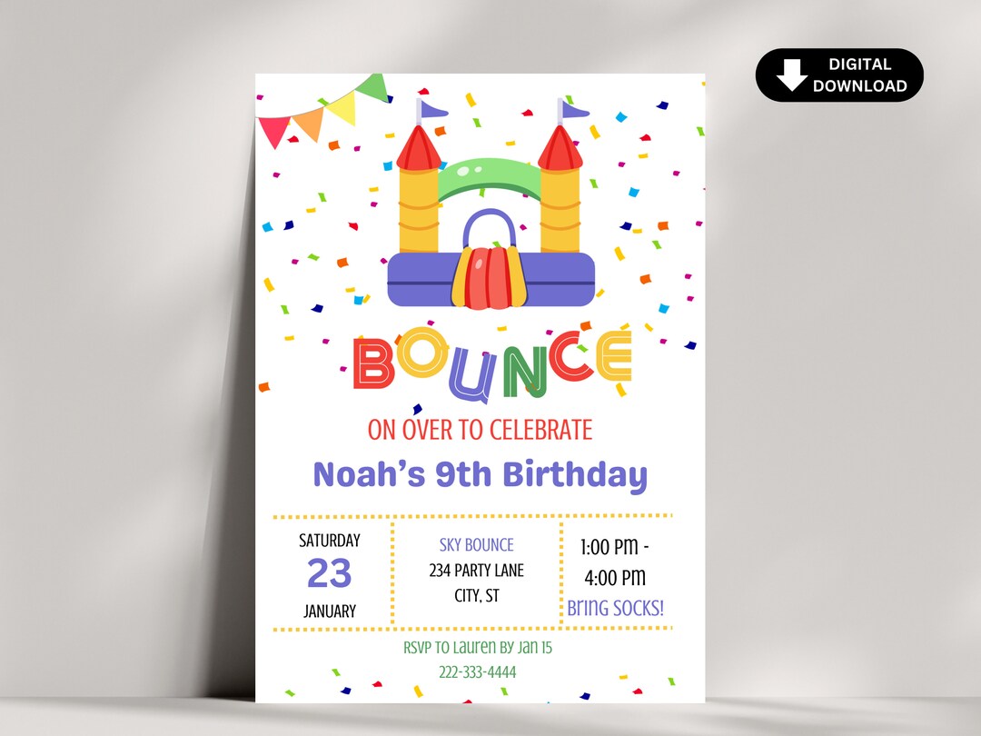 Birthday Invitation Bounce Party Invite Kid Birthday Bounce House ...