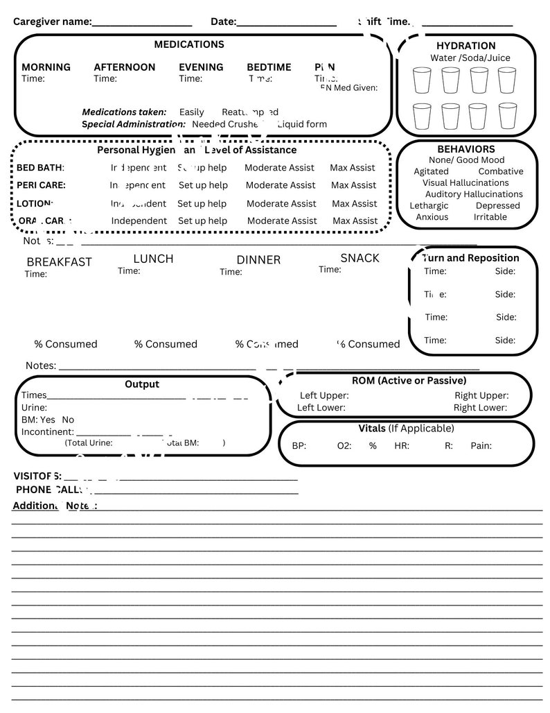 Home Care Worksheet Caregiver Tracker Log Editable Home Health Aide ...