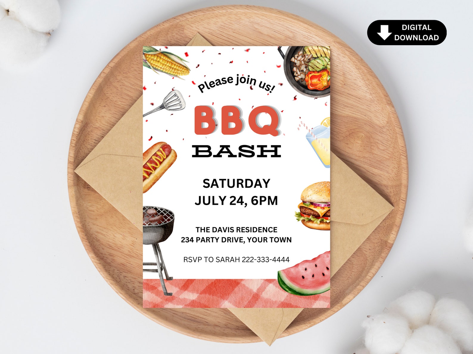 Party Invitation Backyard BBQ Grill Cookout Party Invite Editable ...