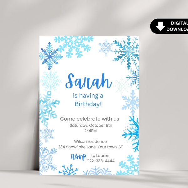 Snowflake Birthday Invitation - Etsy