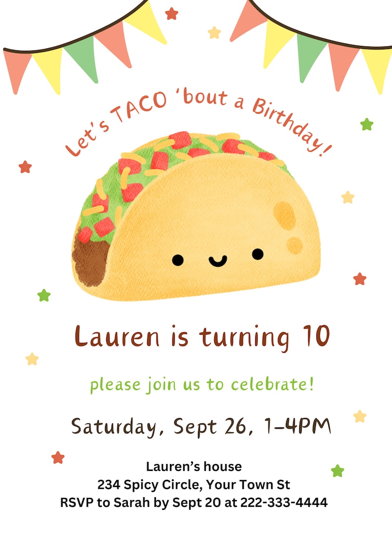 Birthday Invitation Taco Party Invite Taco Birthday Invitation Editable ...