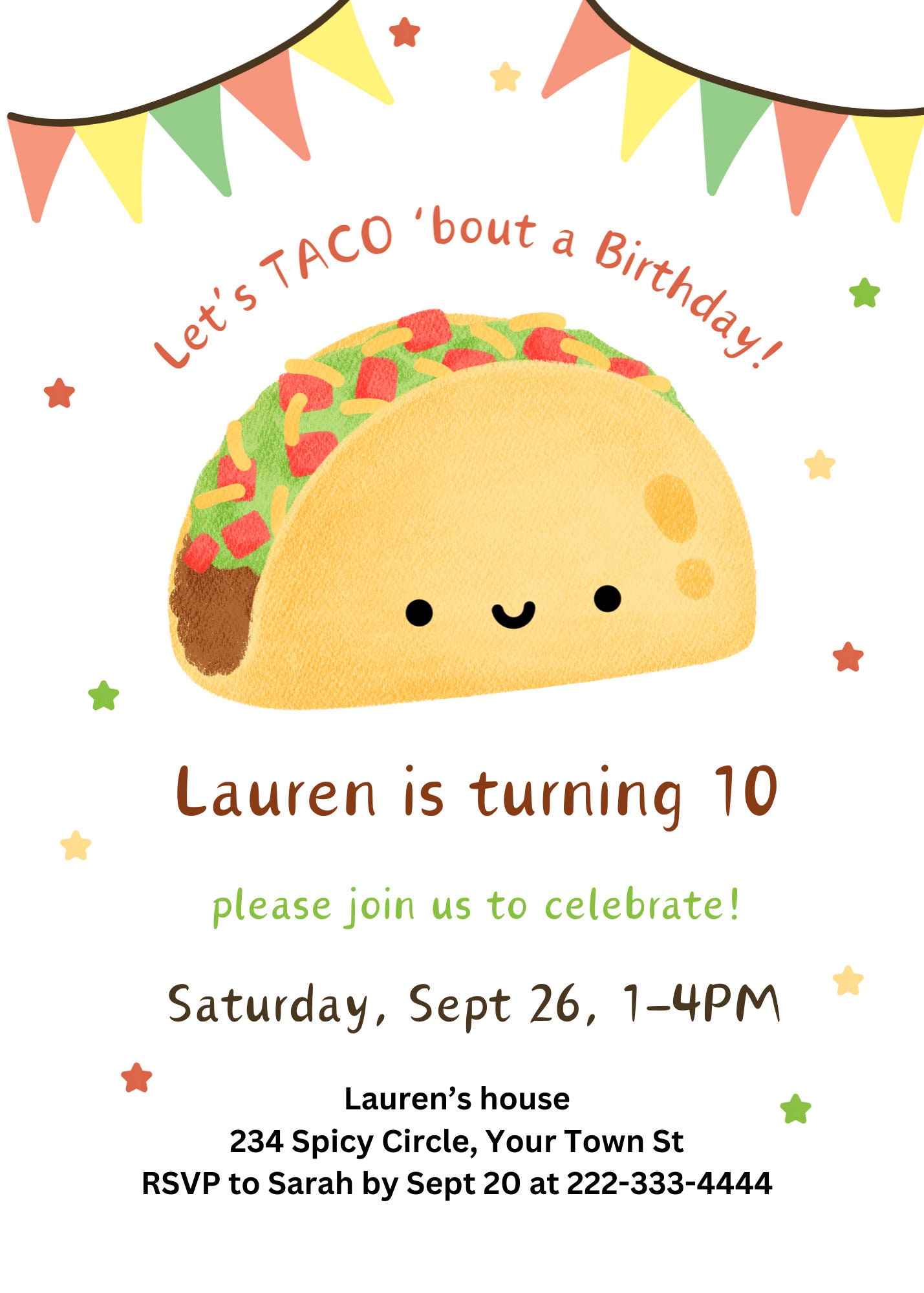 Birthday Invitation Taco Party Invite Taco Birthday Invitation Editable ...