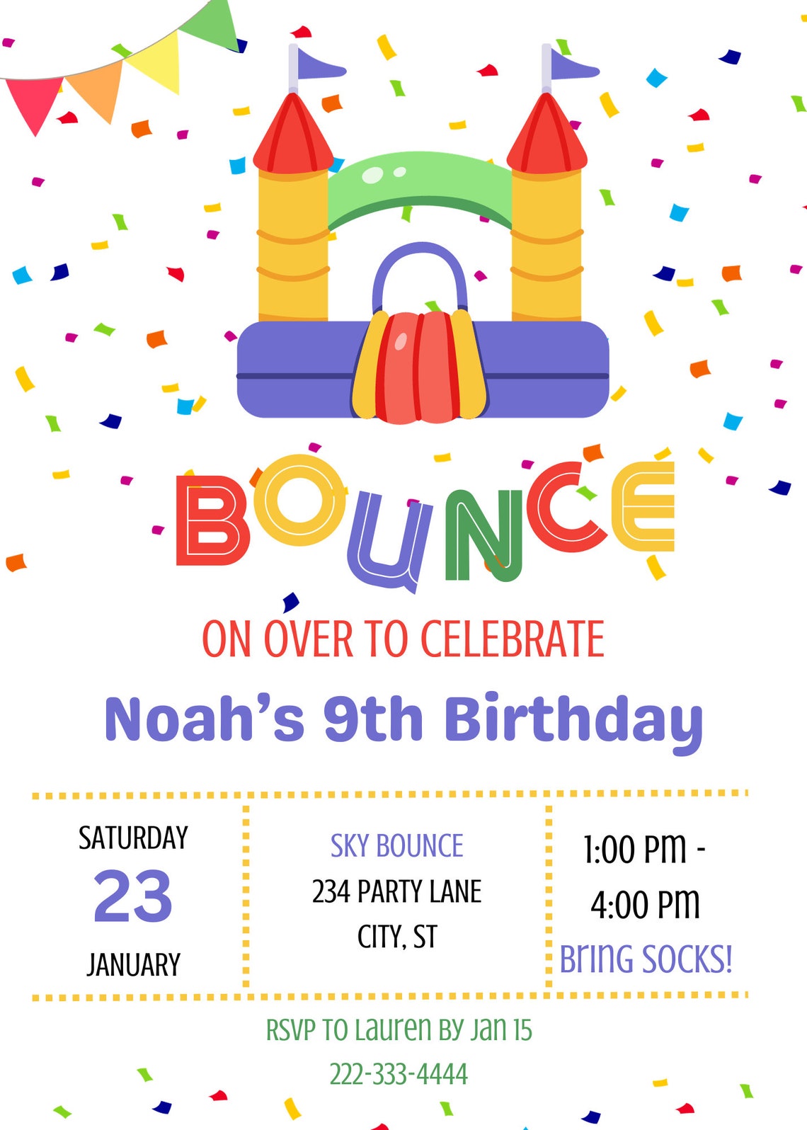 Birthday Invitation Bounce Party Invite Kid Birthday Bounce House ...