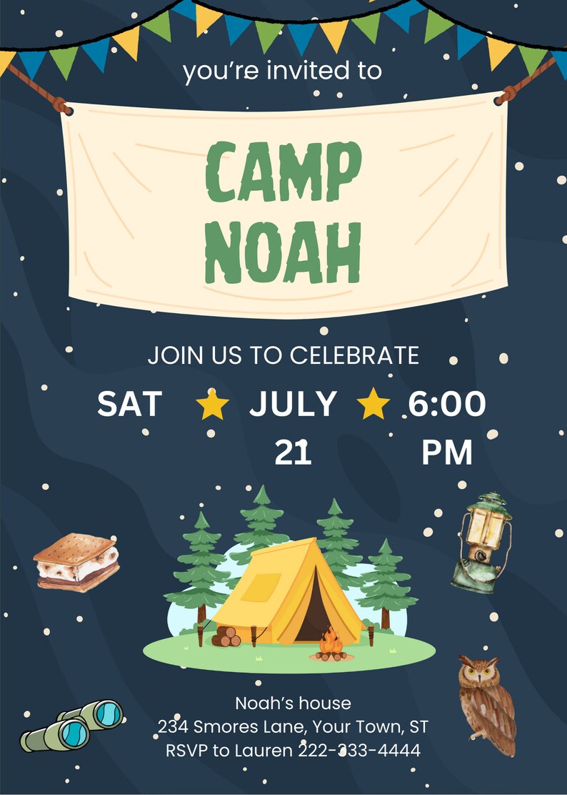 Birthday Invitation Camping Party Invitation Camp Birthday Editable ...