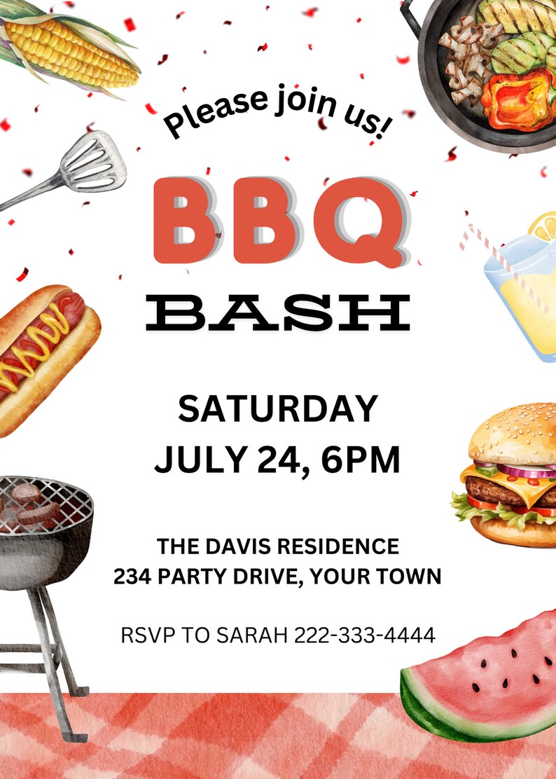 Party Invitation Backyard BBQ Grill Cookout Party Invite Editable ...