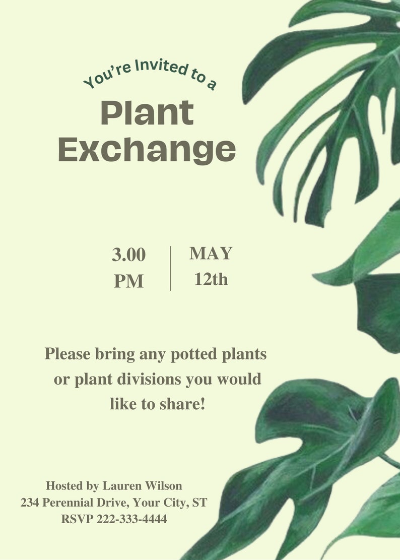 Plant Exchange Party Invitation Garden Party Houseplant Exchange ...
