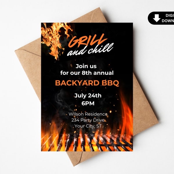 Party Invitation Backyard BBQ Grill Cookout Party Invite Editable ...