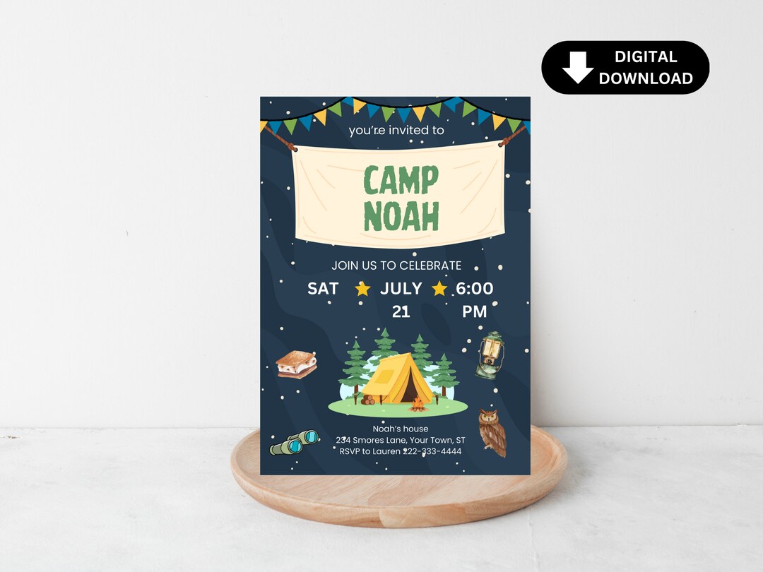 Birthday Invitation Camping Party Invitation Camp Birthday Editable ...