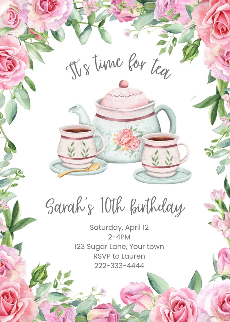 Birthday Invitation Tea Party Invitation Kid Birthday Tea Party ...