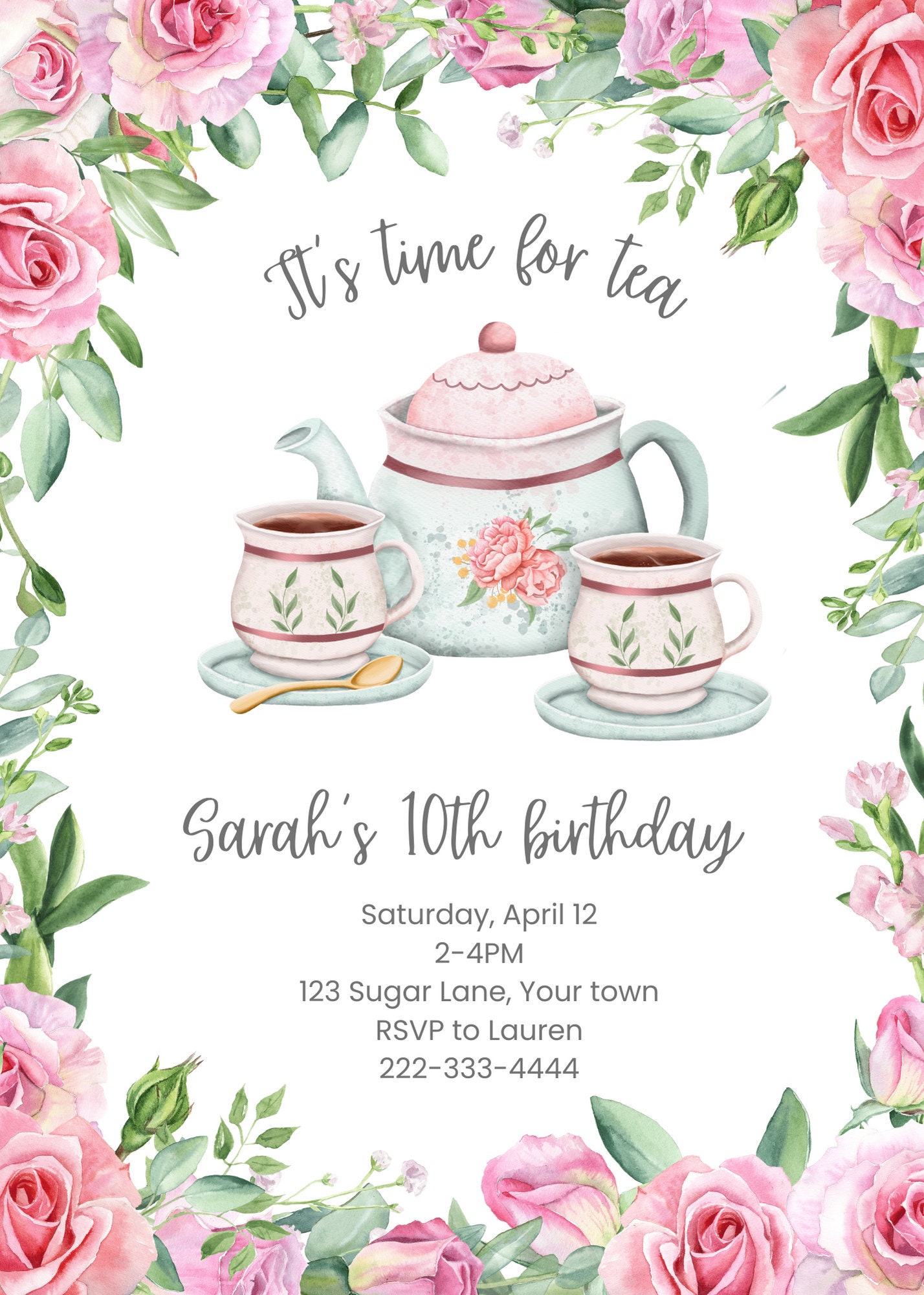 Birthday Invitation Tea Party Invitation Kid Birthday Tea Party ...