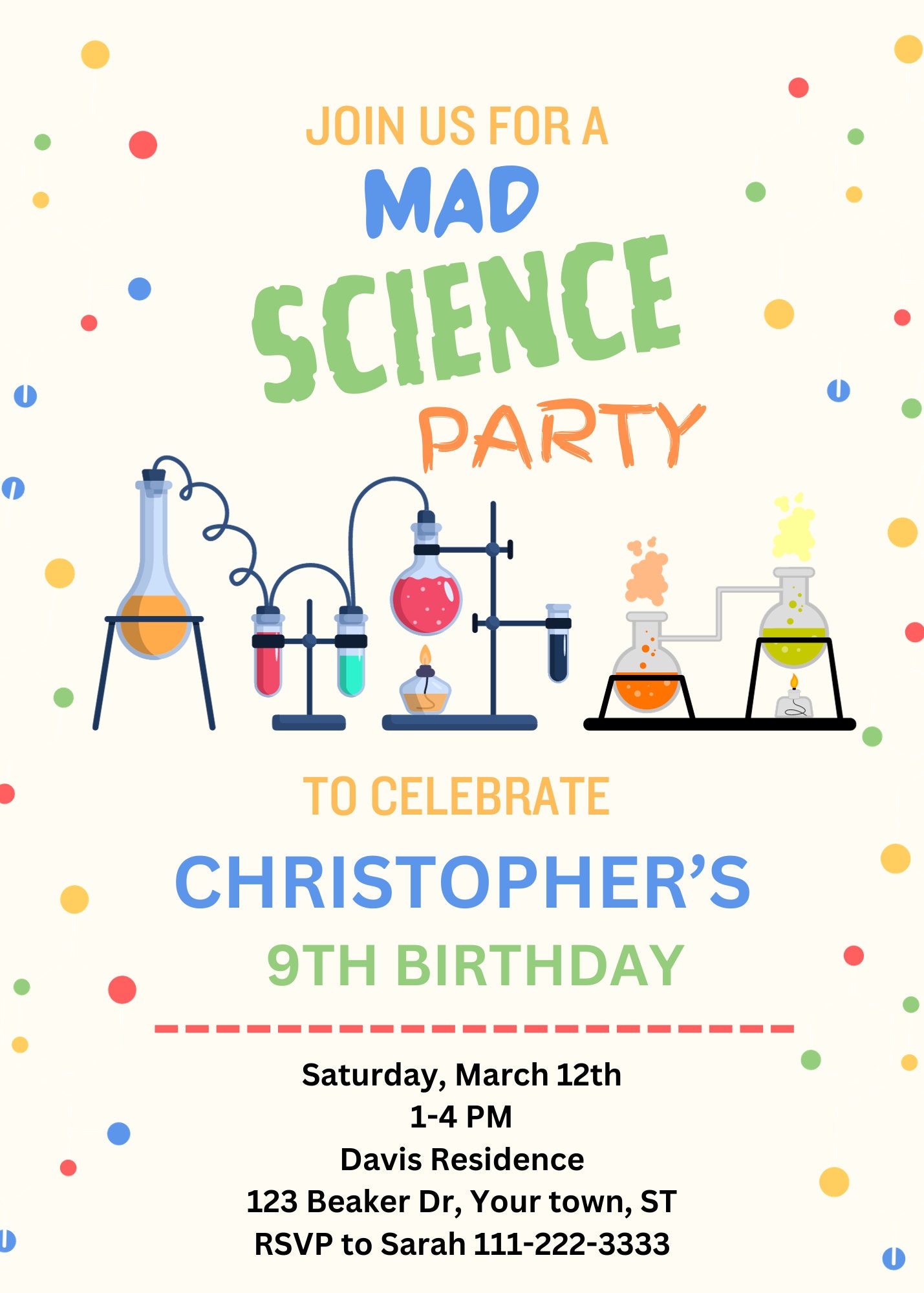 Birthday Invitation Mad Science Party Invitation Kid Birthday ...