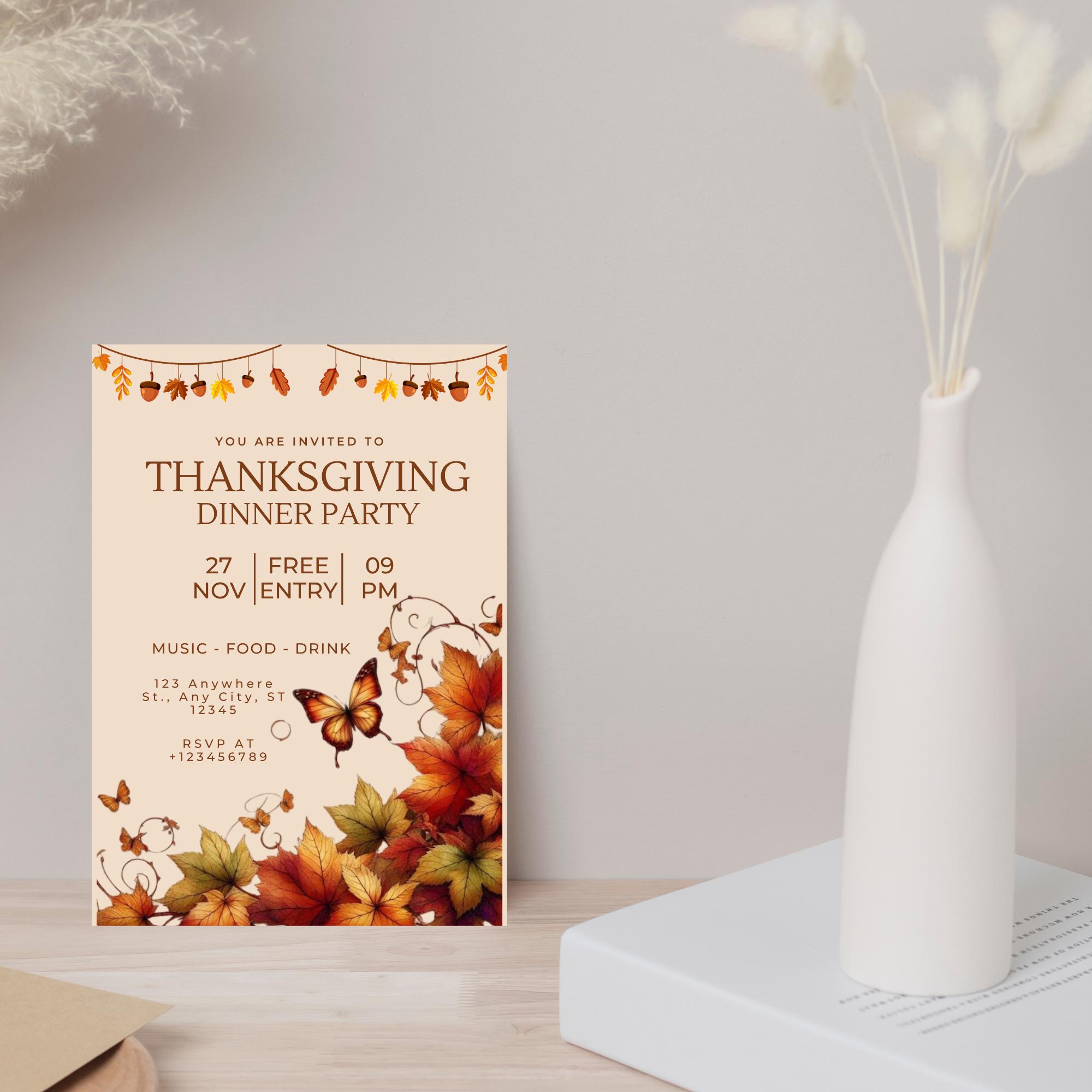 Editable Thanksgiving Invitation Template, Thanksgiving Dinner ...