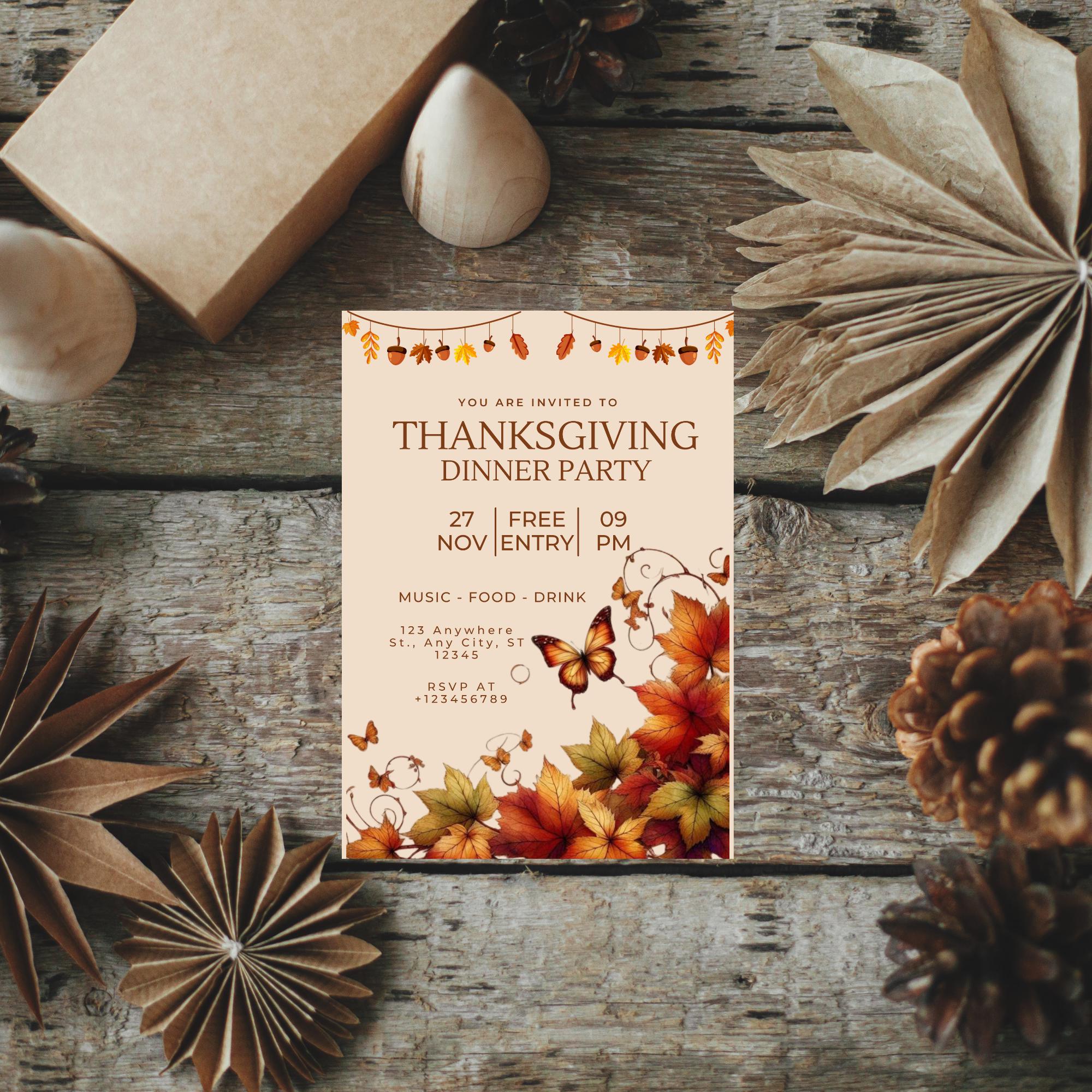 Editable Thanksgiving Invitation Template, Thanksgiving Dinner ...