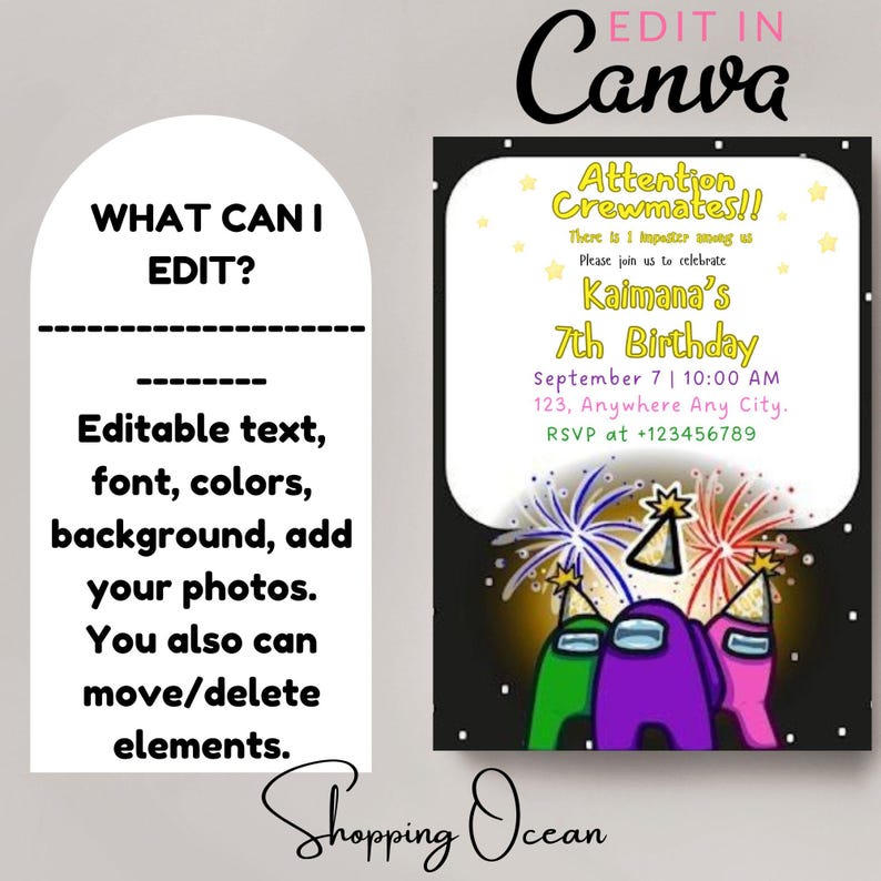 Among Us Space Adventure Birthday Invitation - Fun Kids Party Invite ...