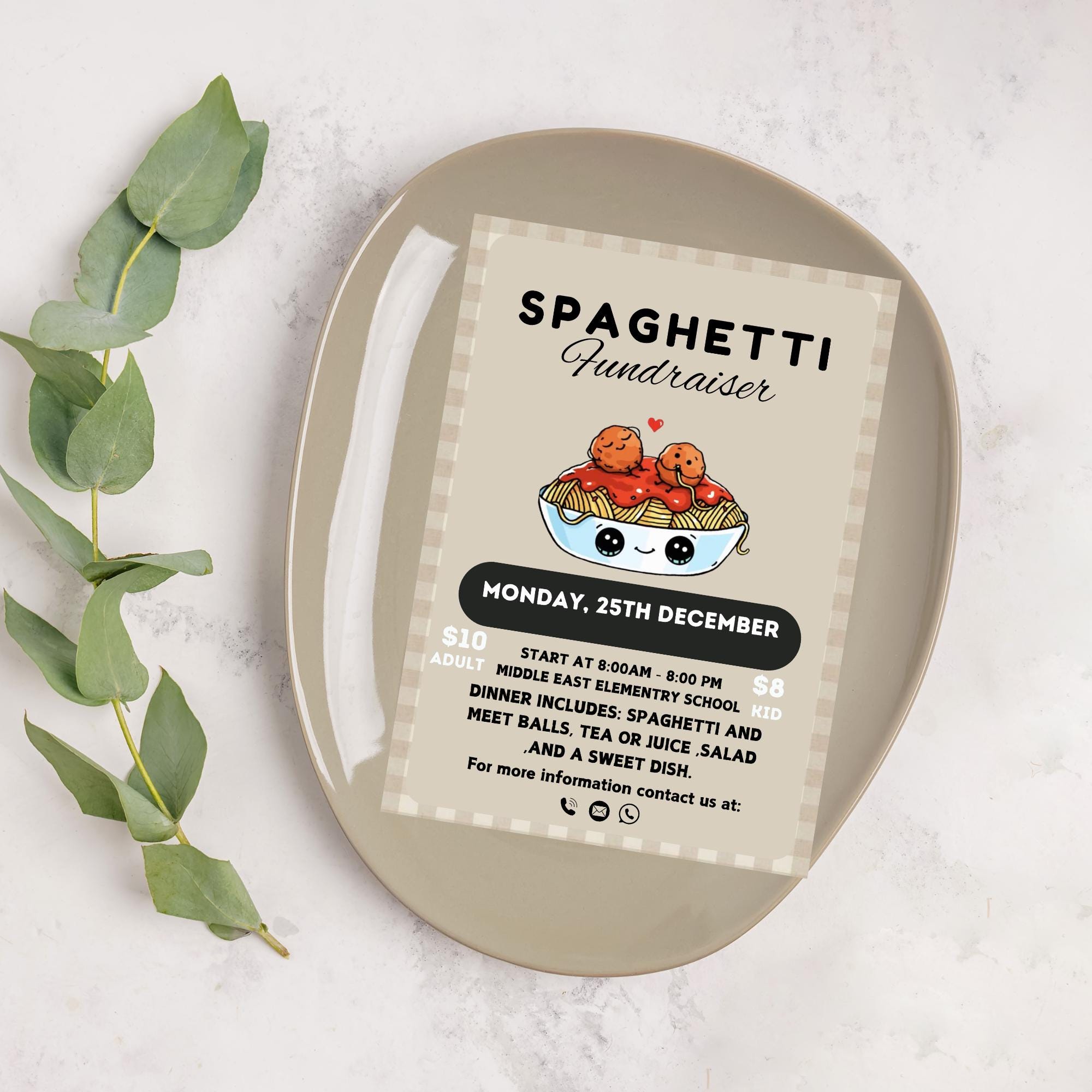 Editable Spaghetti Dinner Fundraiser Flyer Ticket Template, Pasta PTA ...