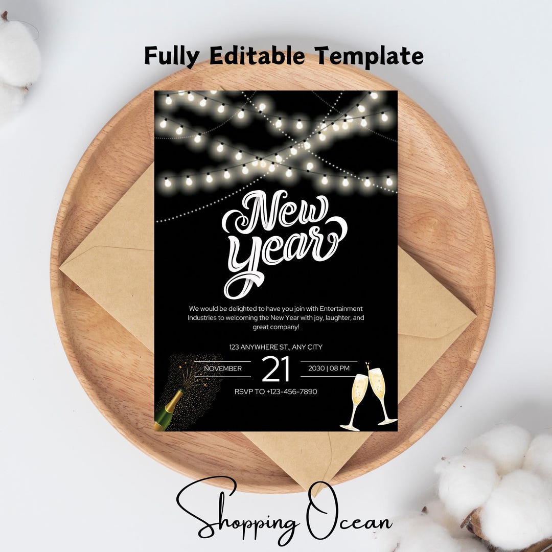 Editable Editable New Years Eve Party Invitation, Cheers to the New ...