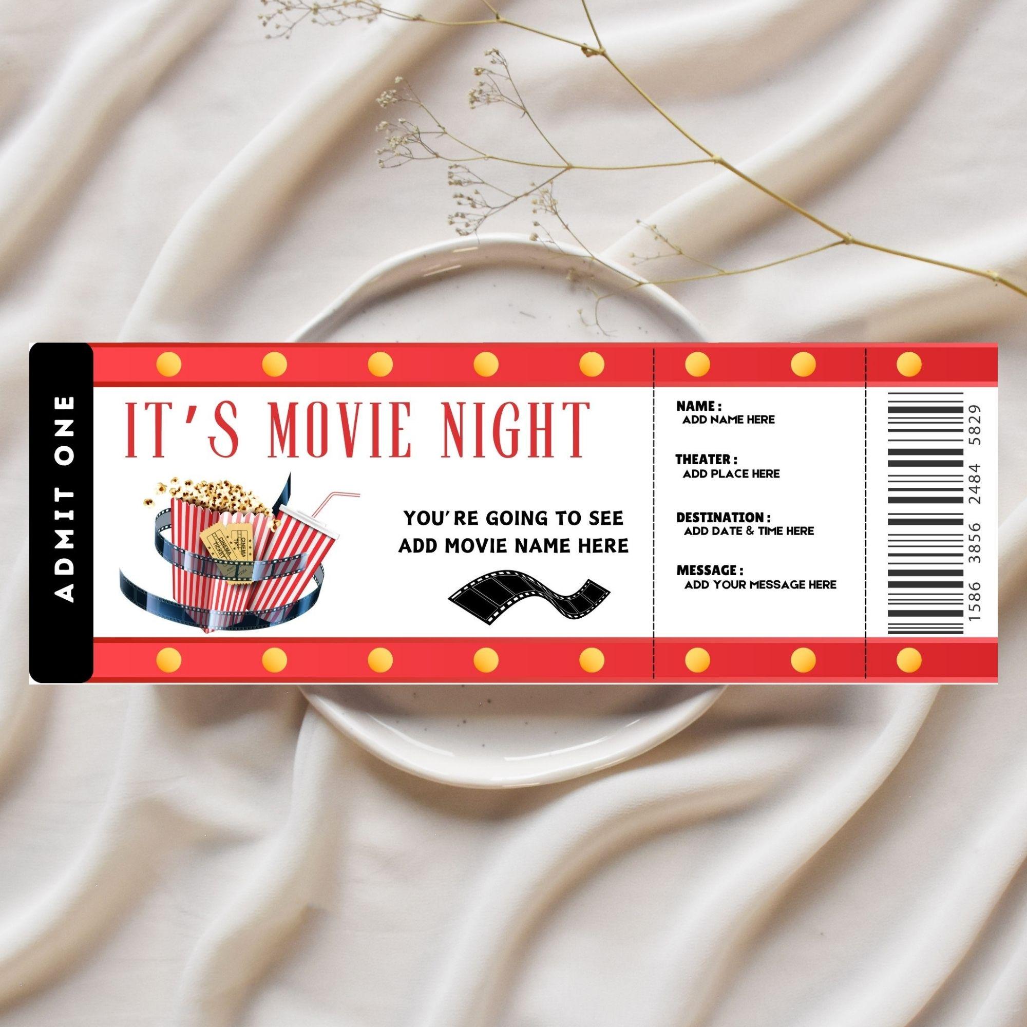 Printable MOVIE Gift Tickets. Cinema Themed Gift Reveal Ticket ...