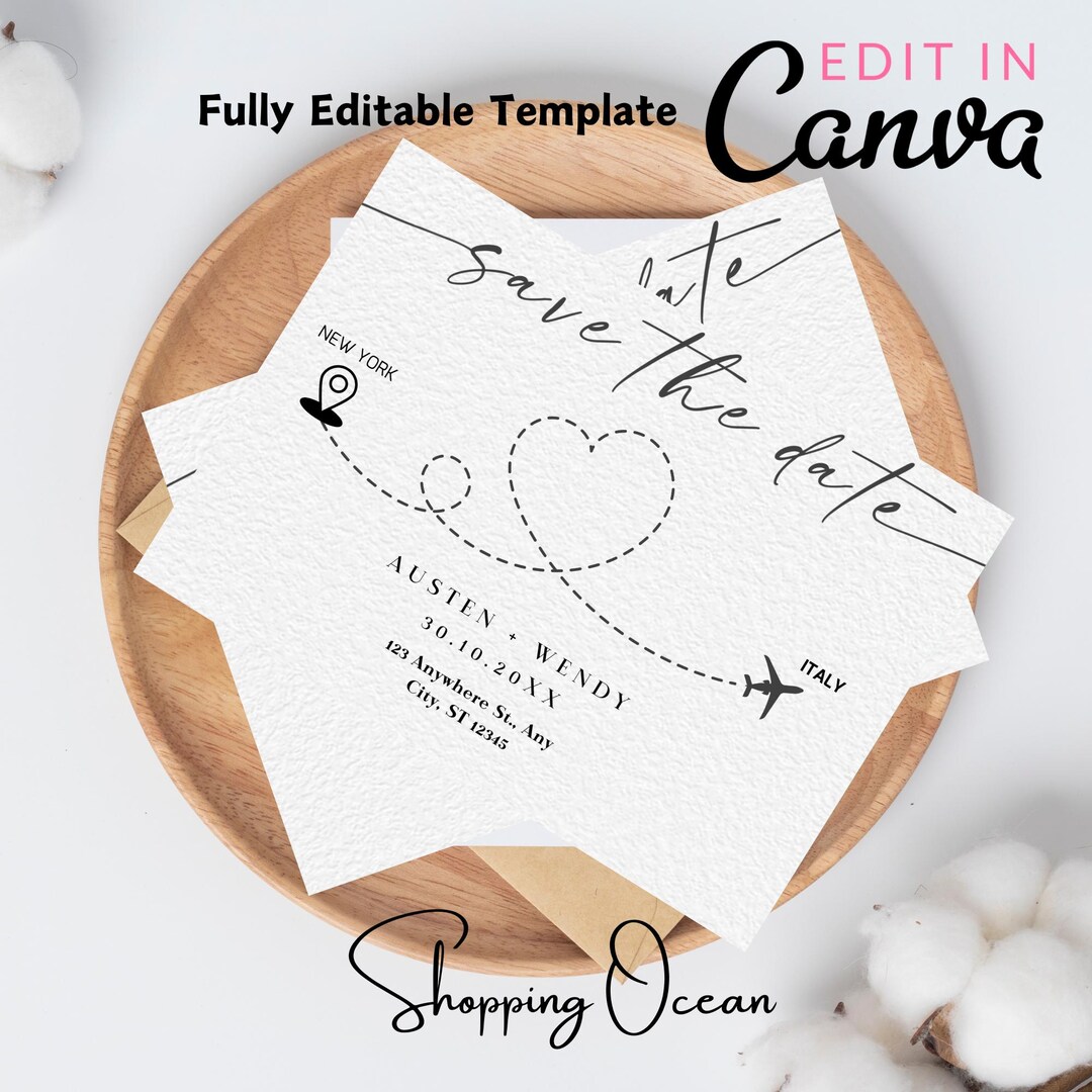 Editable Abroad Wedding Save the Date Template, Location Save the Date ...