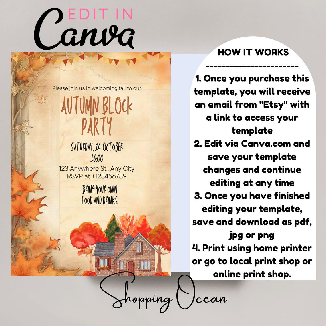 Editable Autumn Fall Block Party Flyer Invitation Template for Autumn ...