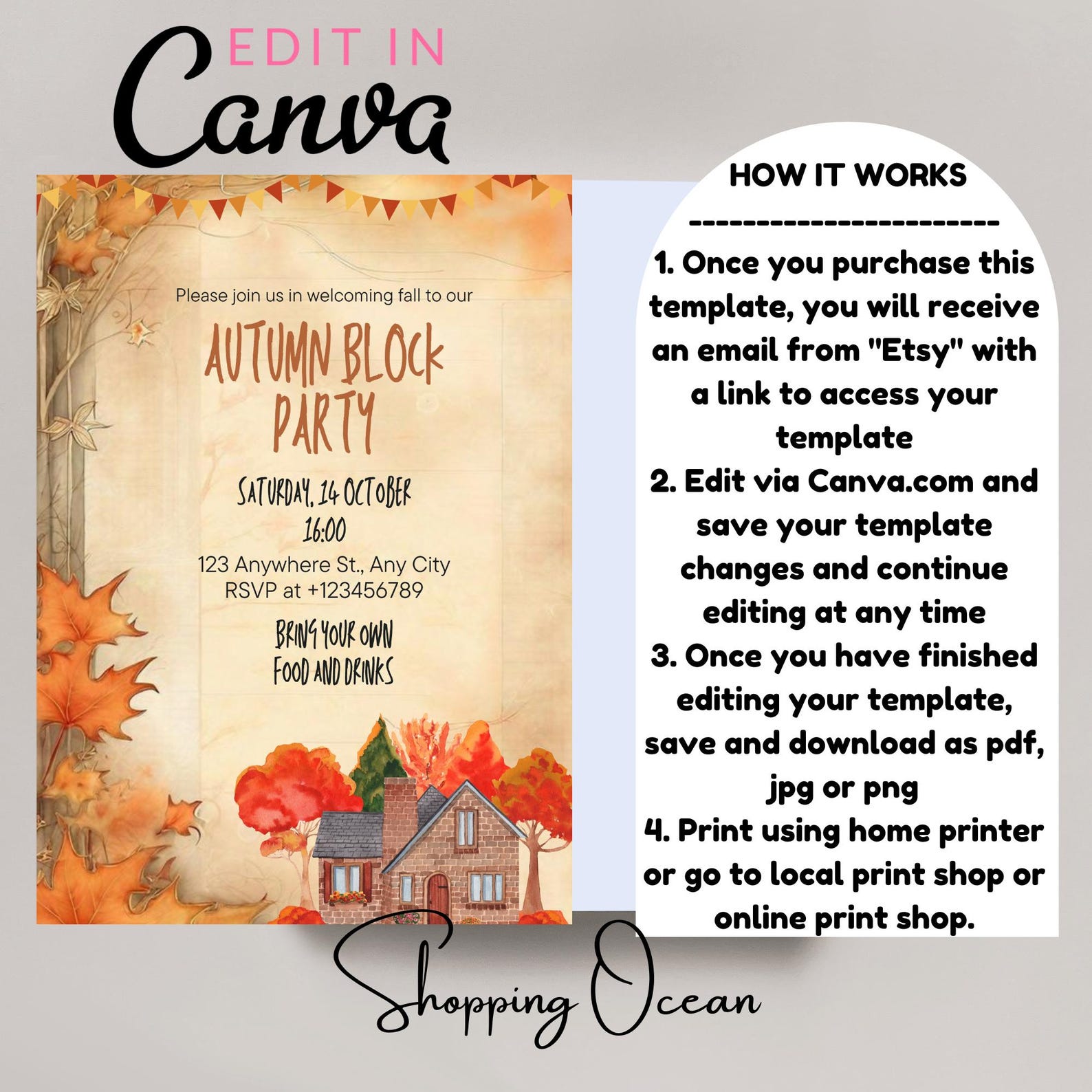 Editable Autumn Fall Block Party Flyer Invitation Template for Autumn ...