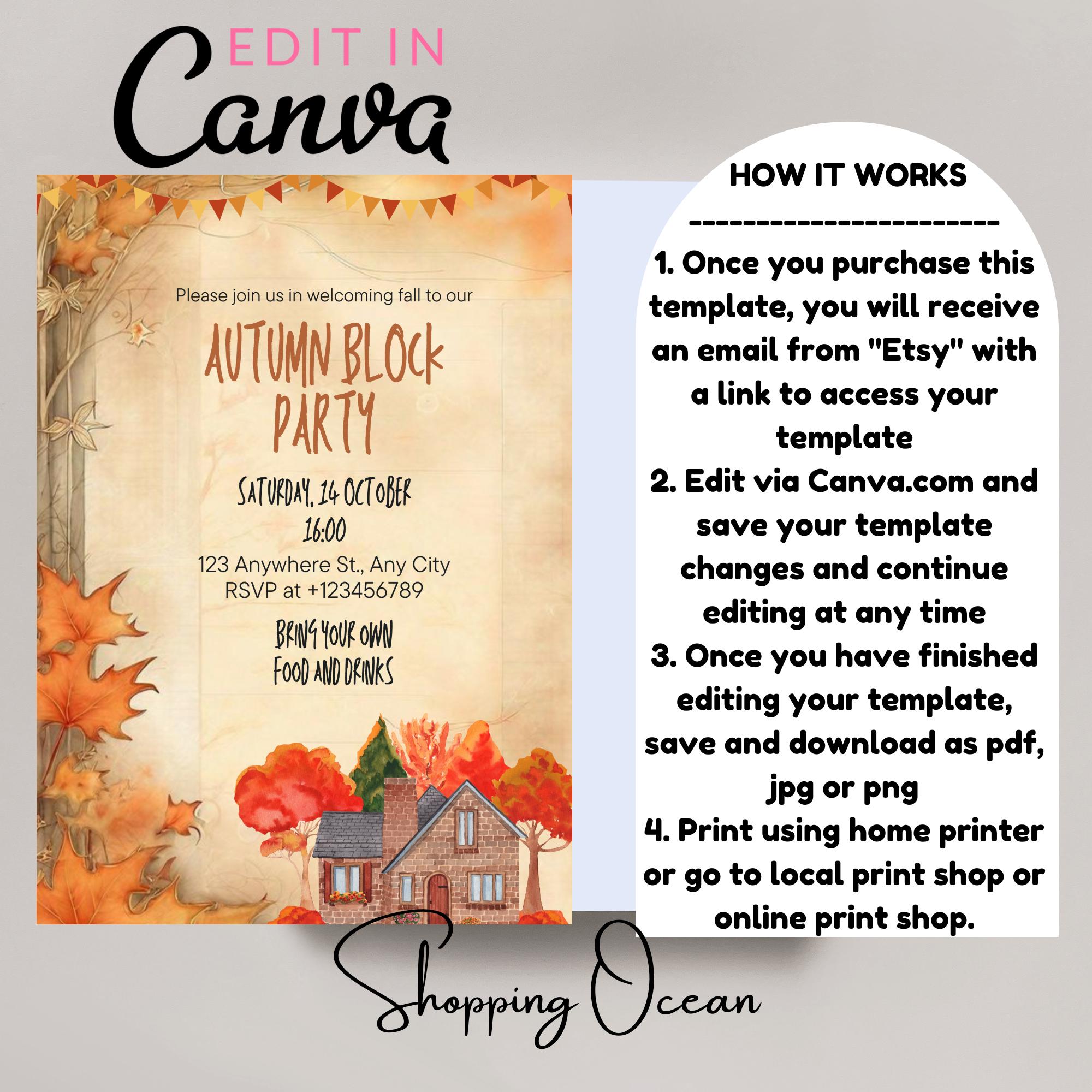 Editable Autumn Fall Block Party Flyer Invitation Template for Autumn ...