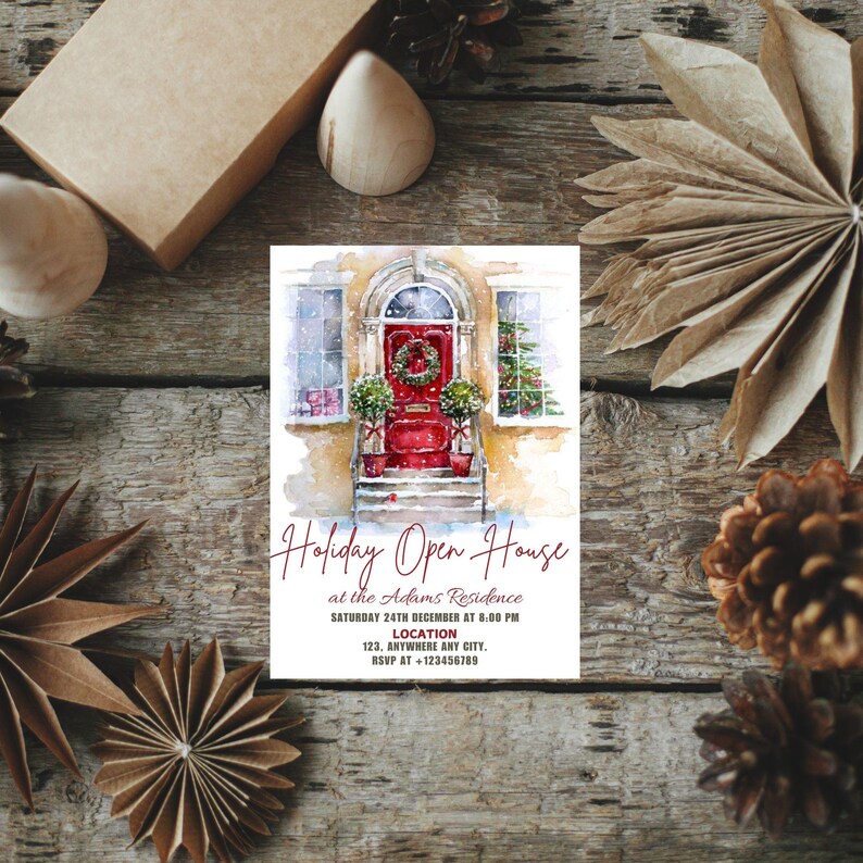 Editable Christmas Open House Invitation Template, Printable Small ...